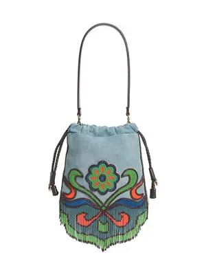 Etro Small Suede Beaded Kalispera Top-handle Bag - Blue