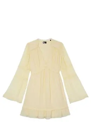 The Kooples Woven Mini Dress With Ruffle Trim - Light Yellow