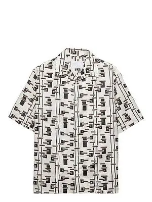Prada Abstract-print Short-sleeved Cotton-blend Shirt - Neutral