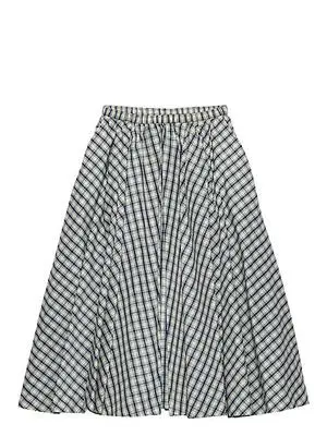 Prada Checked Flared Chambray Midi Skirt - Neutral