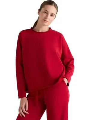Quince Organic Cotton French Terry Crewneck With Raw Hem - Ruby Red