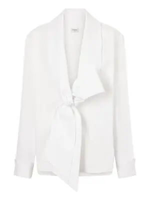 Saint Laurent Scarf-detailed Cotton-poplin Shirt - White