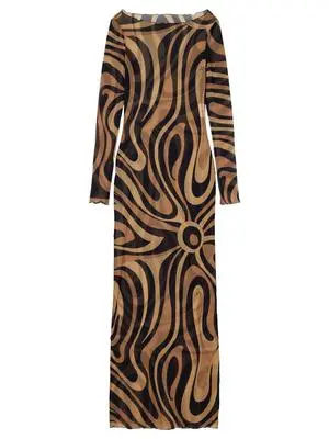 Emilio Pucci Printed Mesh Maxi Dress Neutrals