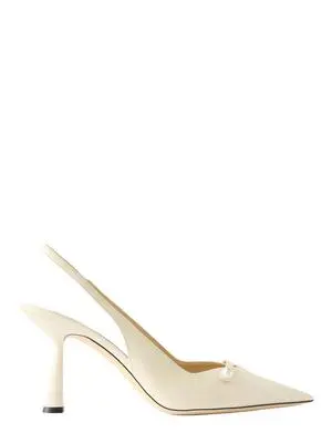 JIMMY CHOO Amita 85 Embellished Patent-leather Slingback Pumps - Neutrals