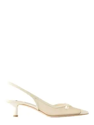 JIMMY CHOO Jimmy Choo Amita 45 Embellished Patent-Leather Trimmed Metallic Mesh Slingback Pumps