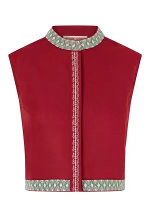 EMPORIO SIRENUSE Embroidered Linen And Cotton-blend Blouse - Red