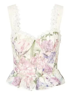 Charo Ruiz Ibiza Floret Floral Cotton-blend Top - Neutrals