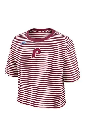Nike Philadelphia Phillies Cooperstown Logo Striped Mlb Cropped T-shirt - Red