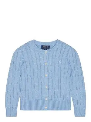 Polo Ralph Lauren Polo Ralph Lauren Long Sleeve Cotton Cable Knit Cardigan Chambray Blue With Metallic