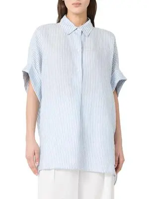 Max Mara Verve Stripe Linen Top - Light Blue