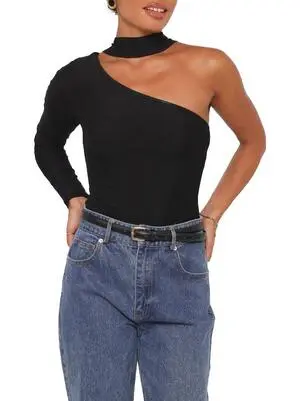 PETAL & PUP Scarf Mesh One-shoulder Top - Black