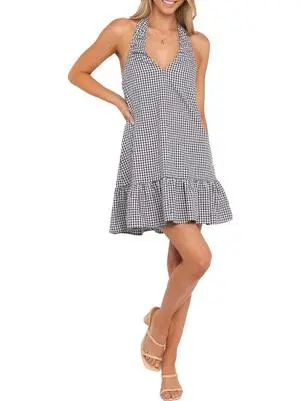 PETAL & PUP Gingham Halter Mini Dress - Navy Gingham