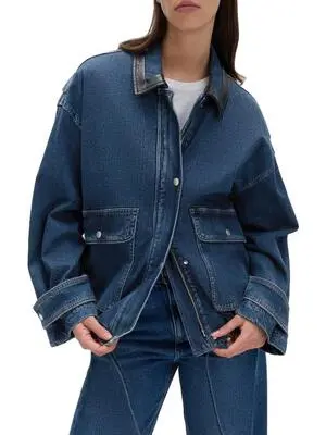 M&s Denim Relaxed-fit Bomber Jacket - Medium Indigo