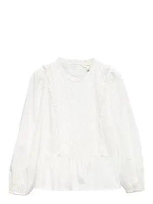 PER UNA BY M&S Pleated Ruffle Trim Cotton Peplum Top - Soft White