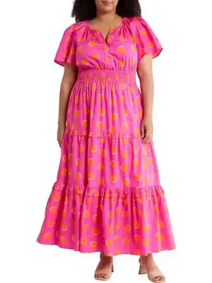 SUGARLIPS Jolene Printed Maxi Dress - Fuchsia-orange-dot