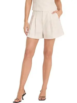 Good American Pleated Tencel™ & Linen Trouser Shorts - Oat