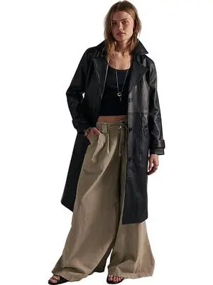 DEADWOOD Leather Trench Coat - Black