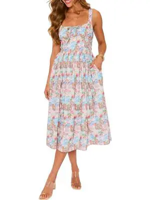 VICI Landscape Print Midi Dress - Multi