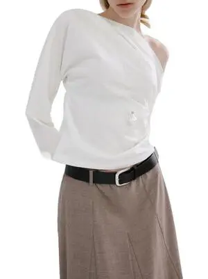 Mango Asymmetric Long Sleeve Woven Shirt - Off White