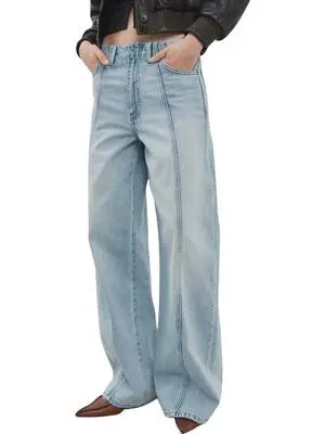 Mango Seamed Balloon Jeans - Medium Blue