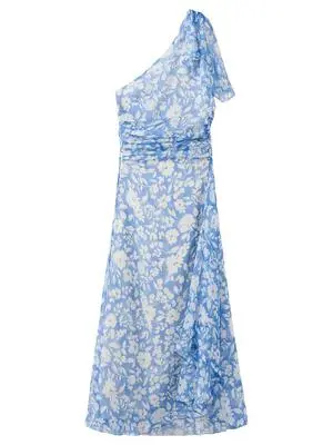 Mango Asymmetric Floral Print Dress - Blue