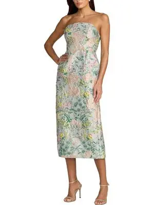 Mac Duggal Mac Duggal Strapless Brocade Midi Dress With Pockets Pastel Multi