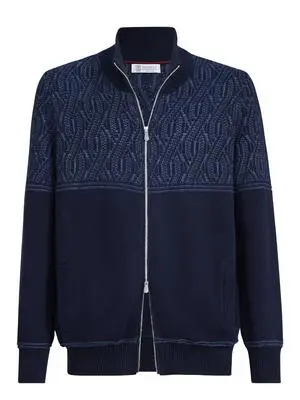 Brunello Cucinelli Cotton Geometric Jacquard Zip-up Cardigan - Blue