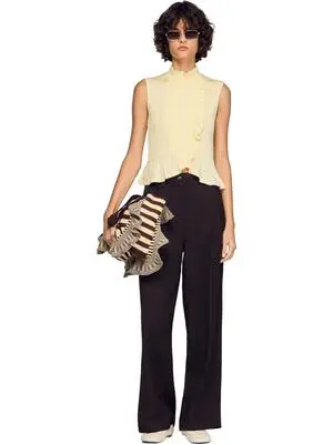 Sandro Ruffled Smocked Top - Light Yellow