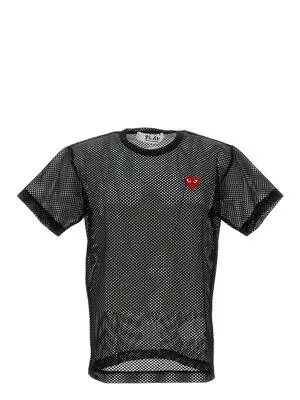 Play Comme Des Garcon Red Heart Emblem Mesh T-shirt - Black