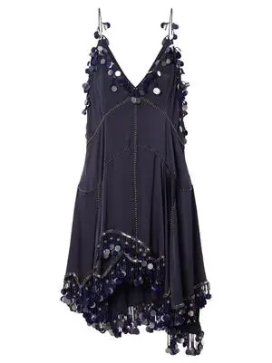 Isabel Marant Ludna Beaded Sequin Mini Dress - Faded Night