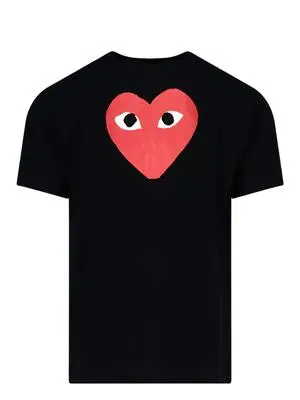 Play Comme Des Garcon T-shirt Heart Print - Black