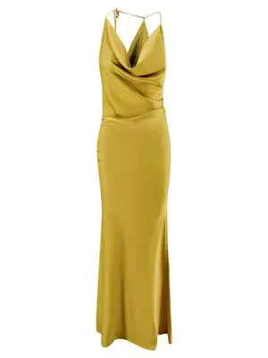 ACTUALEE Satin Long Dress - Yellow
