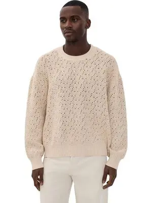 FRAME Long Sleeve Crochet Sweater - Light Stone