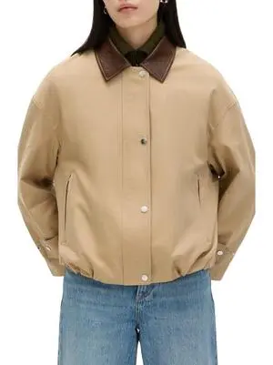 M&s Cotton Blend Twill Bomber Jacket - Light Natural