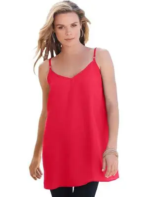ROAMAN'S V-neck Cami With Adjustable Straps - Vivid Red