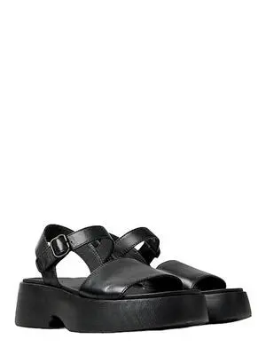 Camper Tasha Leather Strap Sandals Black