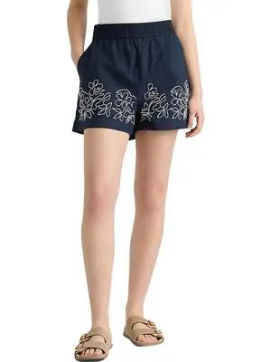 NVLT Embroidered Pull-on Shorts - Navy/ White