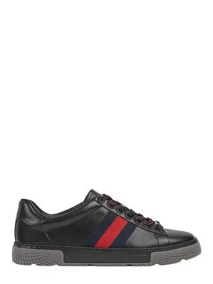 Gucci Ace Web Smooth Leather Sneakers Black