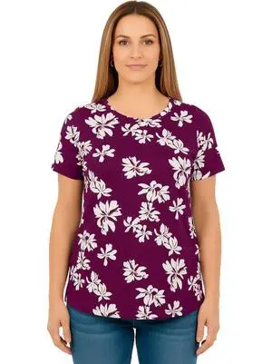 ROAMAN'S Cotton Crewneck Tee - Dark Berry Tossed Blossom