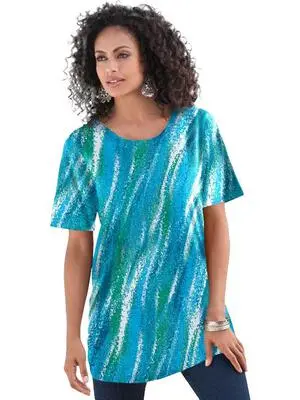 ROAMAN'S Roaman's Cotton Crewneck Tee Ocean Textured Stripe