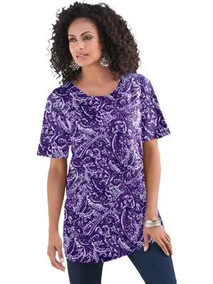 ROAMAN'S Cotton Crewneck Tee - Violet Textured Paisley