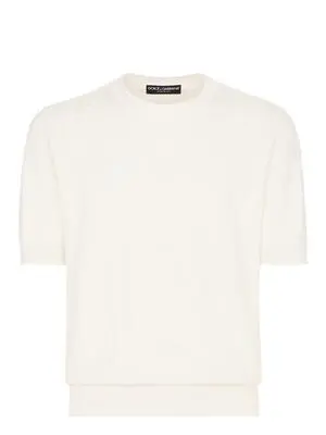 Dolce & Gabbana Silk Jacquard Sweater With Dg Logo - White