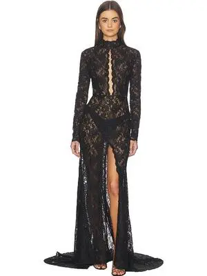 SONYA MODA Long Sleeve Lace Gown - Black