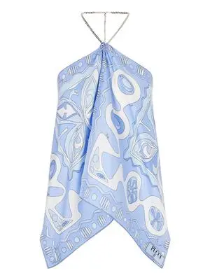 Emilio Pucci Printed Silk-Twill Halterneck Top Blue