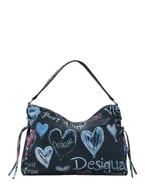 Desigual Logo Print Canvas Shoulder Bag - Black Multi
