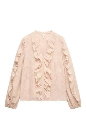 PER UNA BY M&S Jacquard Frill Blouse - Oyster Pink