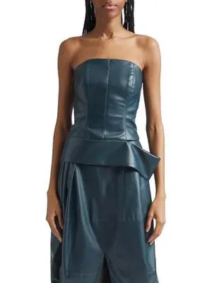 ISRAELLA KOBLA Zinia Strapless Faux Leather Bustier Top - Turquoise