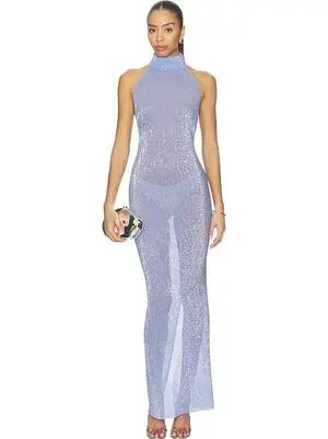 L'IDEE Casablanca Sequin Embellished Halter Neck Gown - Blue