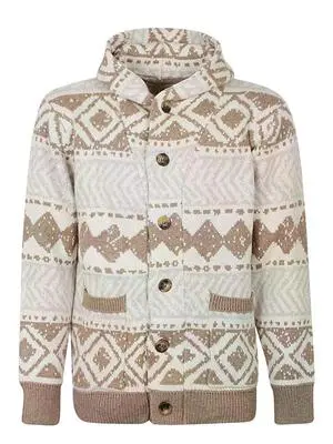 TOOCO Patterned Hooded Cardigan - Neutrals