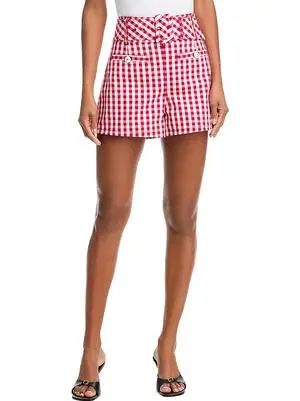 Cinq À Sept Mini Gingham Denim Allie Shorts Chilli Pepper